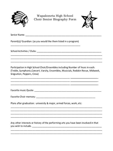 Fillable Online Choir Senior Biography Form Fax Email Print Pdffiller