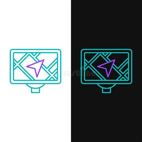 Line Gps Device With Map Icon Isolated On White And Black Background Colorful Outline Concept