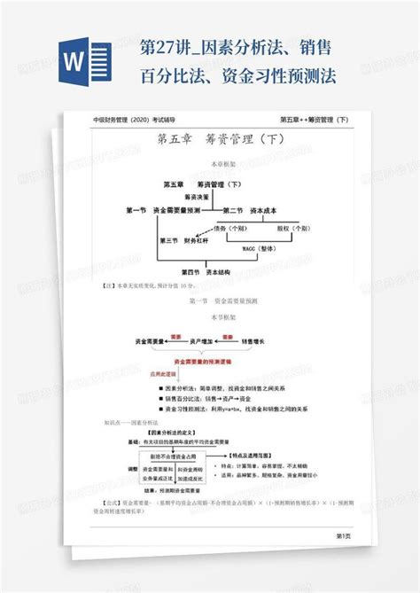 第27讲 因素分析法、销售百分比法、资金习性预测法word模板下载 编号lxaxempo 熊猫办公