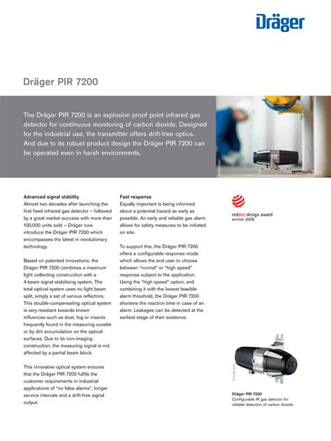Drager PIR Fixed Gas Detector Spec Sheet PDF