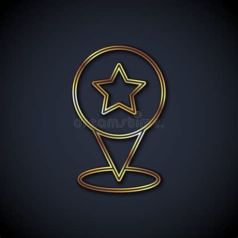 gold line map pointer with star icon isolated on black background star