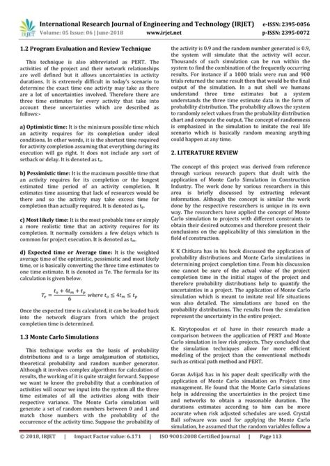 Irjet Comparative Analysis Between Critical Path Method And Monte