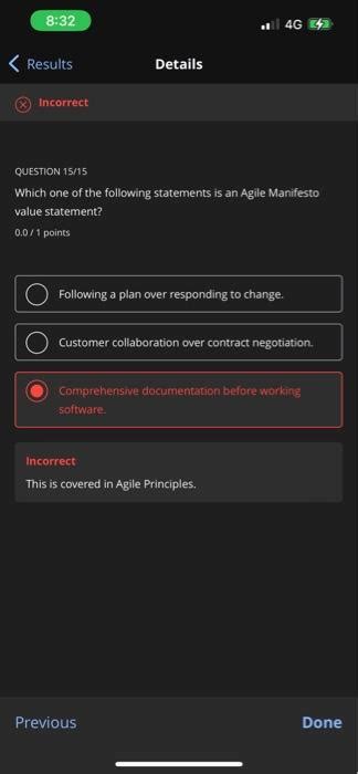 Incorrect This Is Covered In Agile Principles Chegg