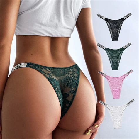2024 Sexy Tanga Chicas Lacy Bragas T Back Personalizar Rhinestone Logo Brasileño G String Bragas