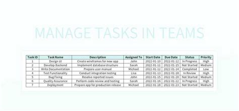 Manage Tasks In Teams Excel Template Free Download Pikbest