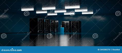 Server Room Server Data Center Backup Mining Hosting Mainframe Farm And Computer Rack With