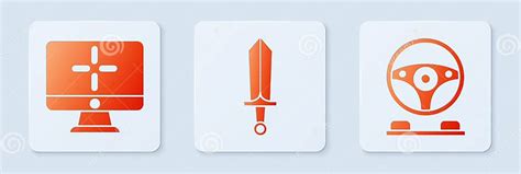 Set Sword For Game Computer Monitor And Racing Simulator Cockpit White Square Button Stock