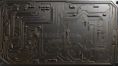 Futuristic Metallic Circuit Board Design With Intricate Pathways Stock