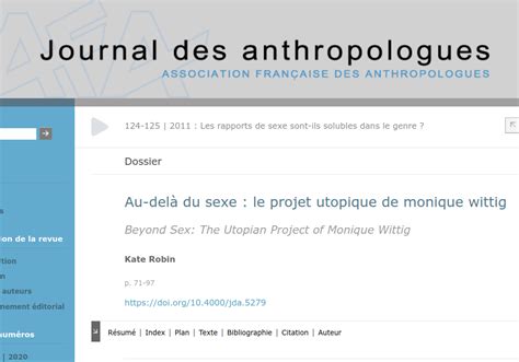 Kate Robin — Au Delà Du Sexe Le Projet Utopique De Monique Wittig Études Wittigiennes