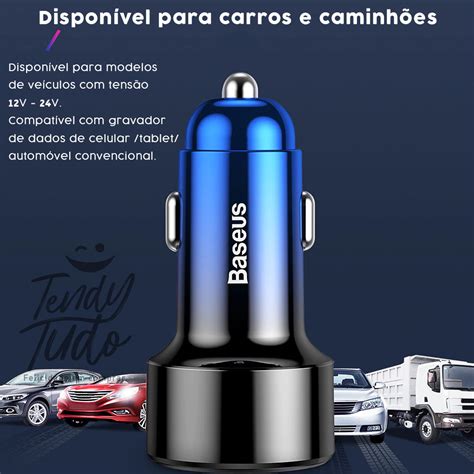 Carregador Veicular Turbo PD 45w Baseus Iphone 11 12 Note 10 Tendytudo