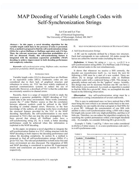 Map Decoding Of Variable Length Codes With Self Synchronization Strings Ieee Conference