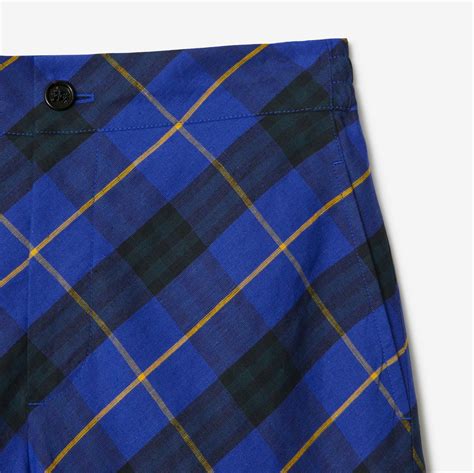 Check Linen Shorts In Bright Navy Men Burberry® Official
