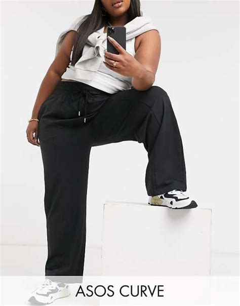 Asos Design Curve Straight Leg Jogger With Deep Waistband And Pintuck