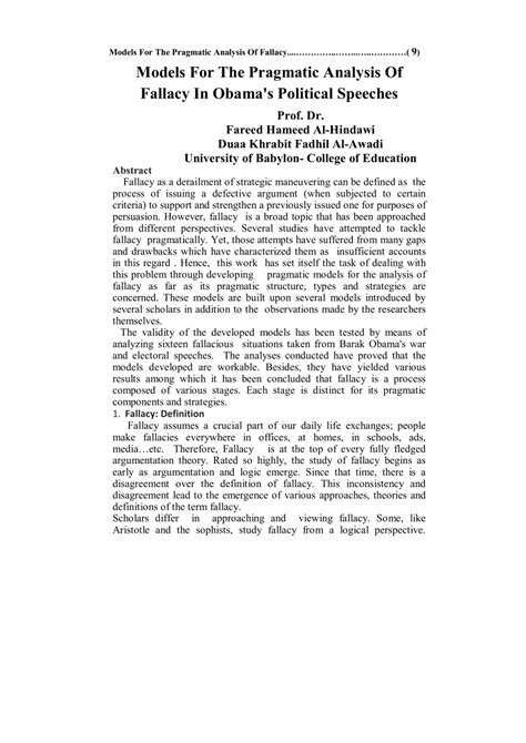 Pdf Models For The Pragmatic Analysis Of Fallacy In Obamas Political