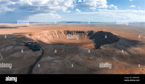 Aerial View Of The Meteor Crater Natural Landmark At Arizona Stock