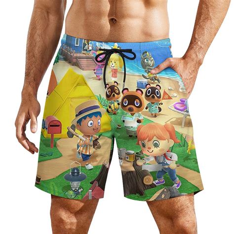 Animal Crossing Cartoon Mens Board Shorts Summer Swim Trunks Quick Dry