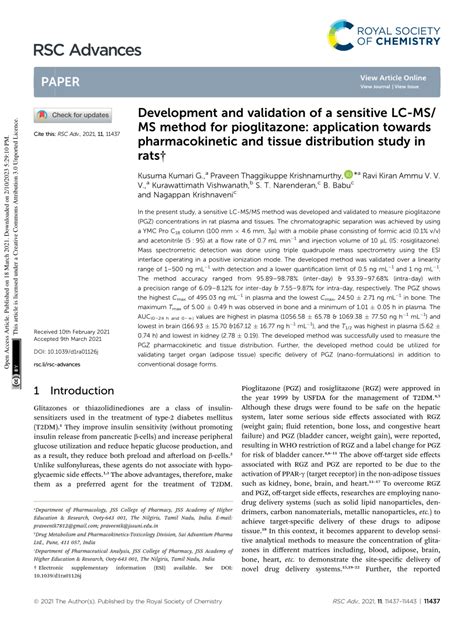 Pdf Development And Validation Of A Sensitive Lc Msms Method For Pioglitazone Application