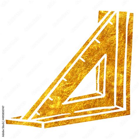 Hand Drawn Triangular Ruler Icon In Gold Foil Texture Vector