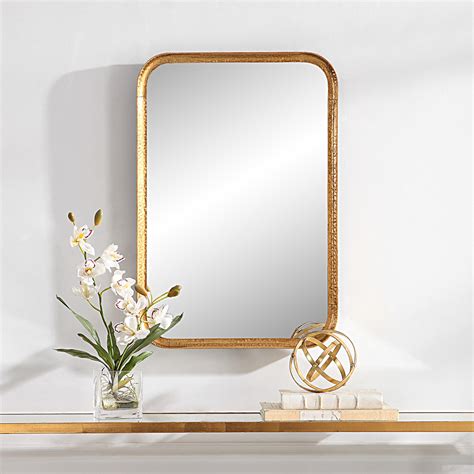 Hammered Metal Framed Mirror With Antique Gold Finish Mansion Worthy