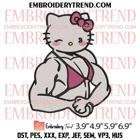 Hello Kitty Muscle Gym Embroidery Design Buff Hello Kitty Embroidery