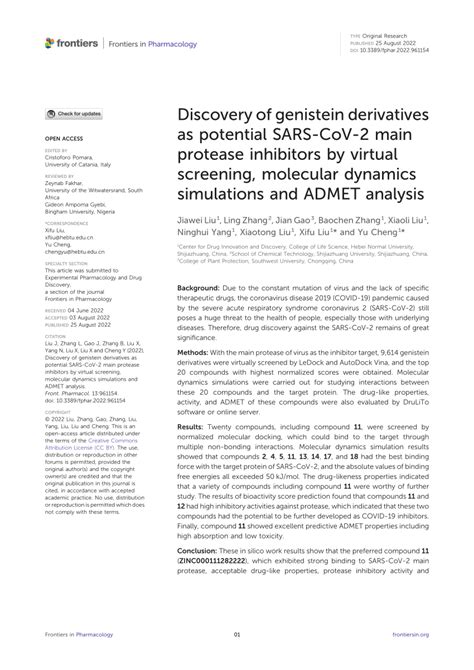 Pdf Discovery Of Genistein Derivatives As Potential Sars Cov 2 Main Protease Inhibitors By