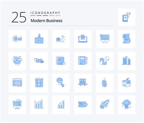 Modern Business 25 Blue Color Icon Pack Including Leader Business Briefcase Growth Marketing