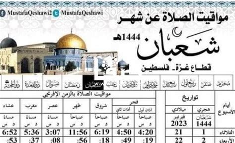 إمساكية شهر شعبان 1444 2023 في غزة صفا