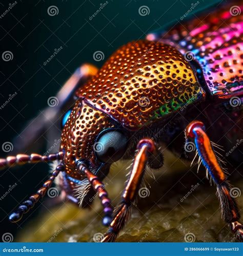 Macro Shot Of A Red Beetle On A Dark Backgroundgenerative Ai Stock