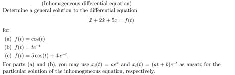 Solved Inhomogeneous Differential Equation Determine A