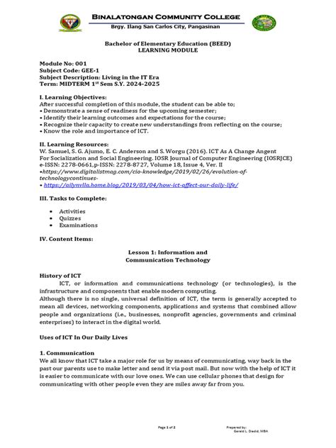 Litie Module 1 2 Pdf Information And Communications Technology Educational Technology