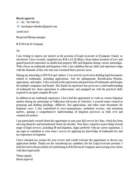 Cover Letter R K Dewan And Comany Pdf