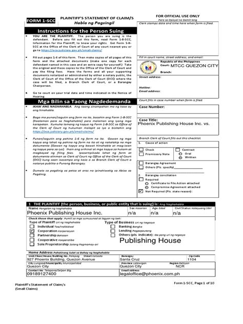 Form 01 Scc Statement Of Claim Pdf