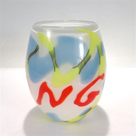 Bang Pop Art Cased Art Glass Vase In White Blue Yellow And Red