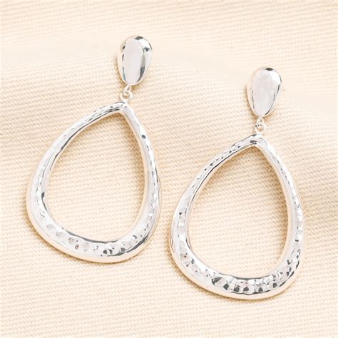 Stainless Steel Teardrop Hammered Drop Earrings Jewellery Lisa Angel