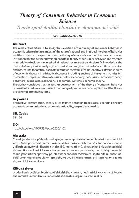 Pdf Theory Of Consumer Behavior In Economic Science