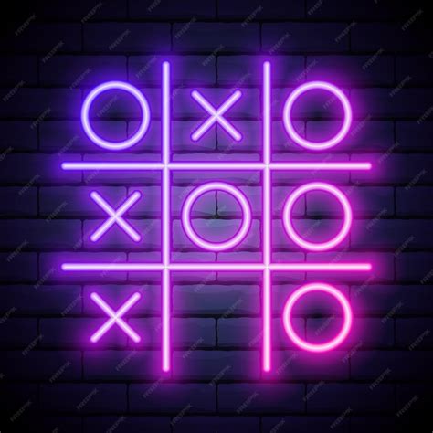 Premium Vector Tic Tac Toe Game Linear Outline Icon Colour Neon Style On Brick Wall Background