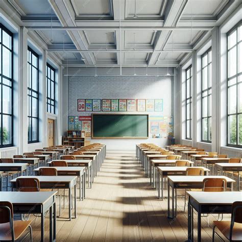 Empty Classroom With Desks And Chairs Premium Ai Generated Image