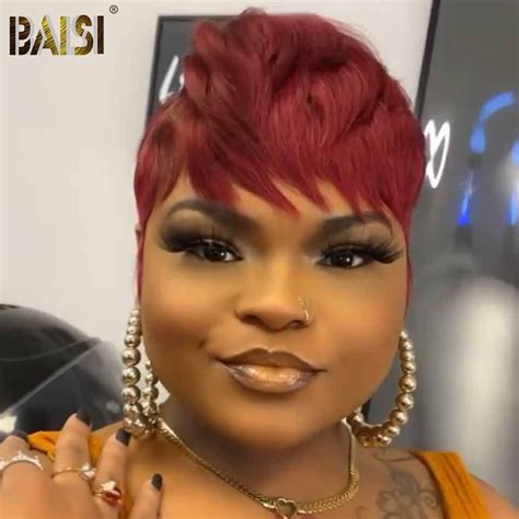 Baisi Short Red Pixie Straight Pixie Wig En 2025 Blonde Pixie