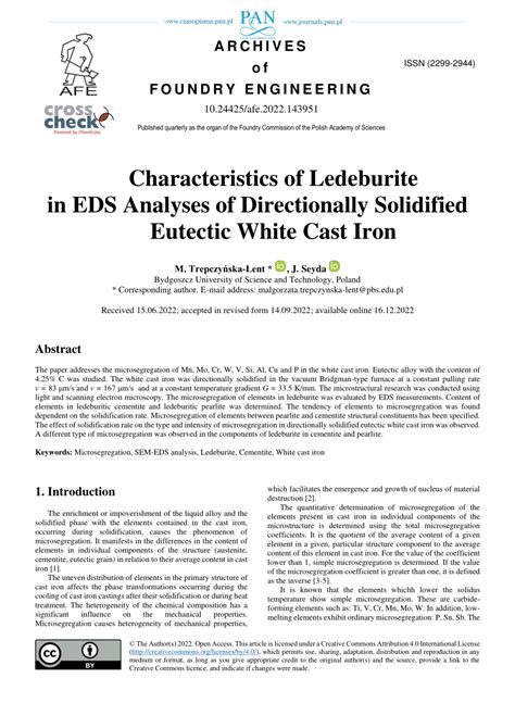 Pdf Characteristics Of Ledeburite In Eds Analyses Of Directionally Solidified Eutectic White