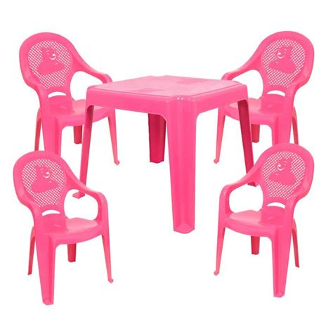 Conjunto De Mesa De Plástico Com 4 Cadeiras Infantil Happy Rosa