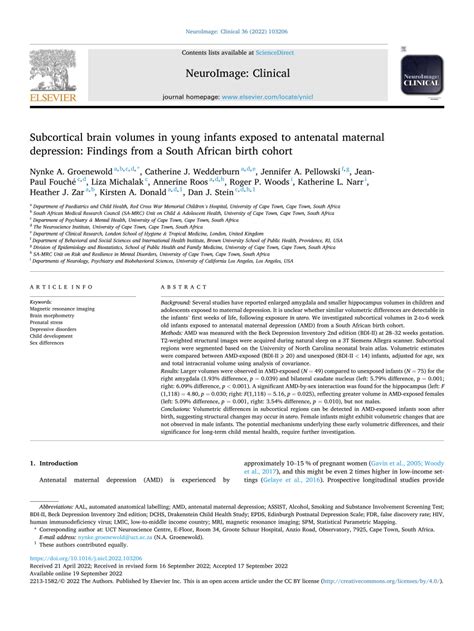 Pdf Subcortical Brain Volumes In Young Infants Exposed To Antenatal