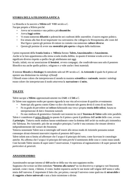 Riassunto Manuale Di Storia Della Filosofia Antica Sintesi Del Corso