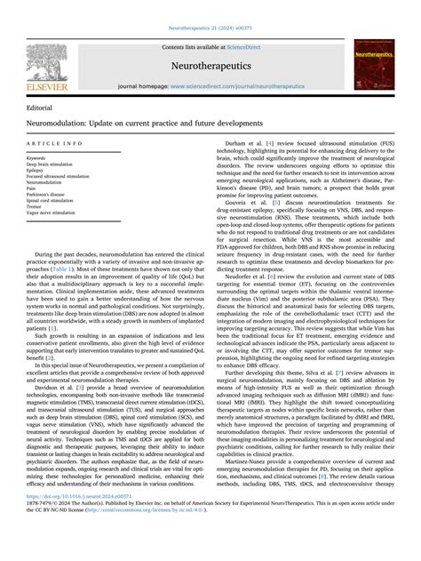 Pdf Neuromodulation Update On Current Practice And Future Developments