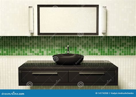 Black Washbasin Mirror And Lamps 3d Stock Illustration Illustration