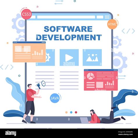 Software Development And Programming Code On Computer Vector Illustration For Technology