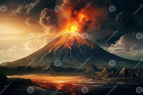 Illustration Of A Volcanic Eruption Natural Disaster Generative Ai