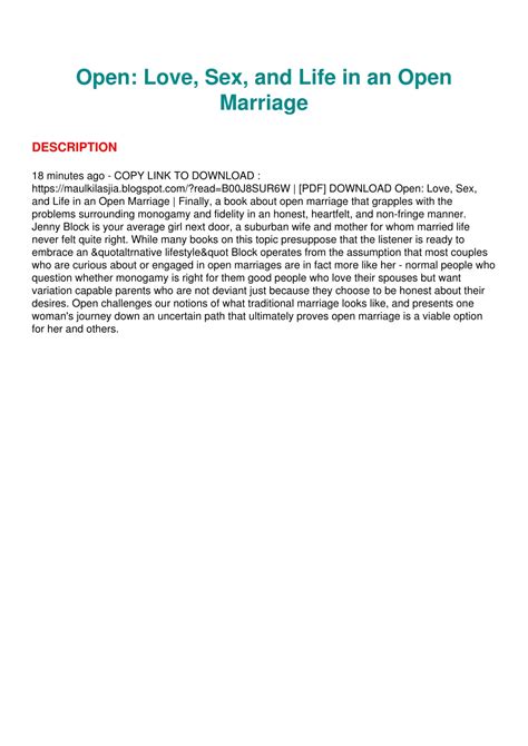 Ppt Pdf Read Open Love Sex And Life In An Open Marriage Ipad