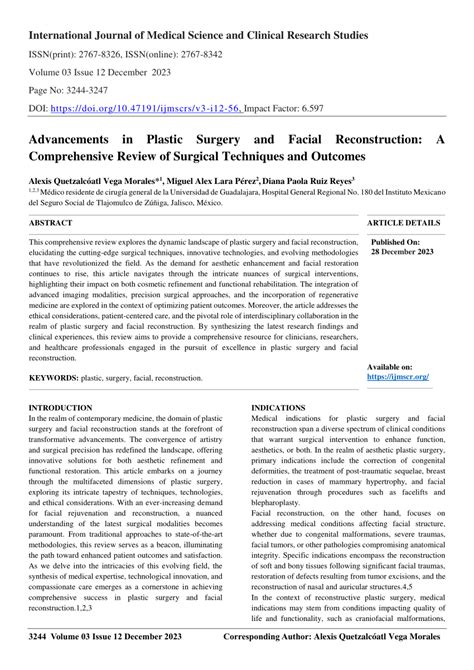 Pdf Advancements In Plastic Surgery And Facial Reconstruction A
