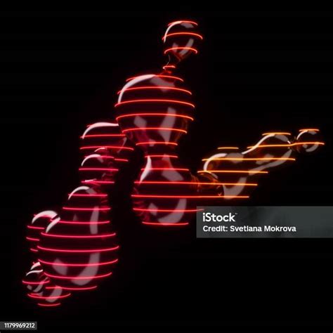 네온 조명과 검은 액체의 방울을 분리 비행의 창조적 인 미래 지향적 인 배경 3d 일러스트레이션 Led 조명에 대한 스톡 사진 및 기타 이미지 Istock