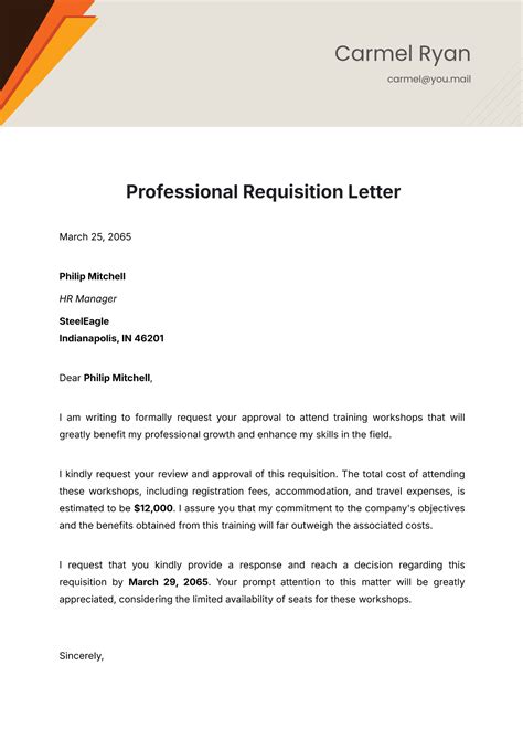 Free Professional Requisition Letter Template To Edit Online